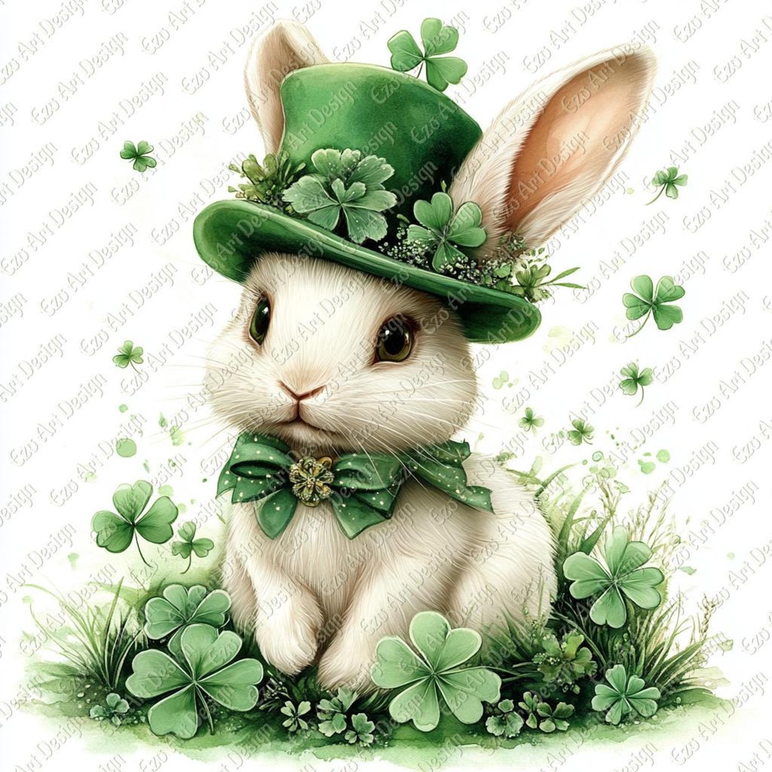 St. Patricks Day Bunny Clipart, Green Leprechaun Hat, Shamrocks ...