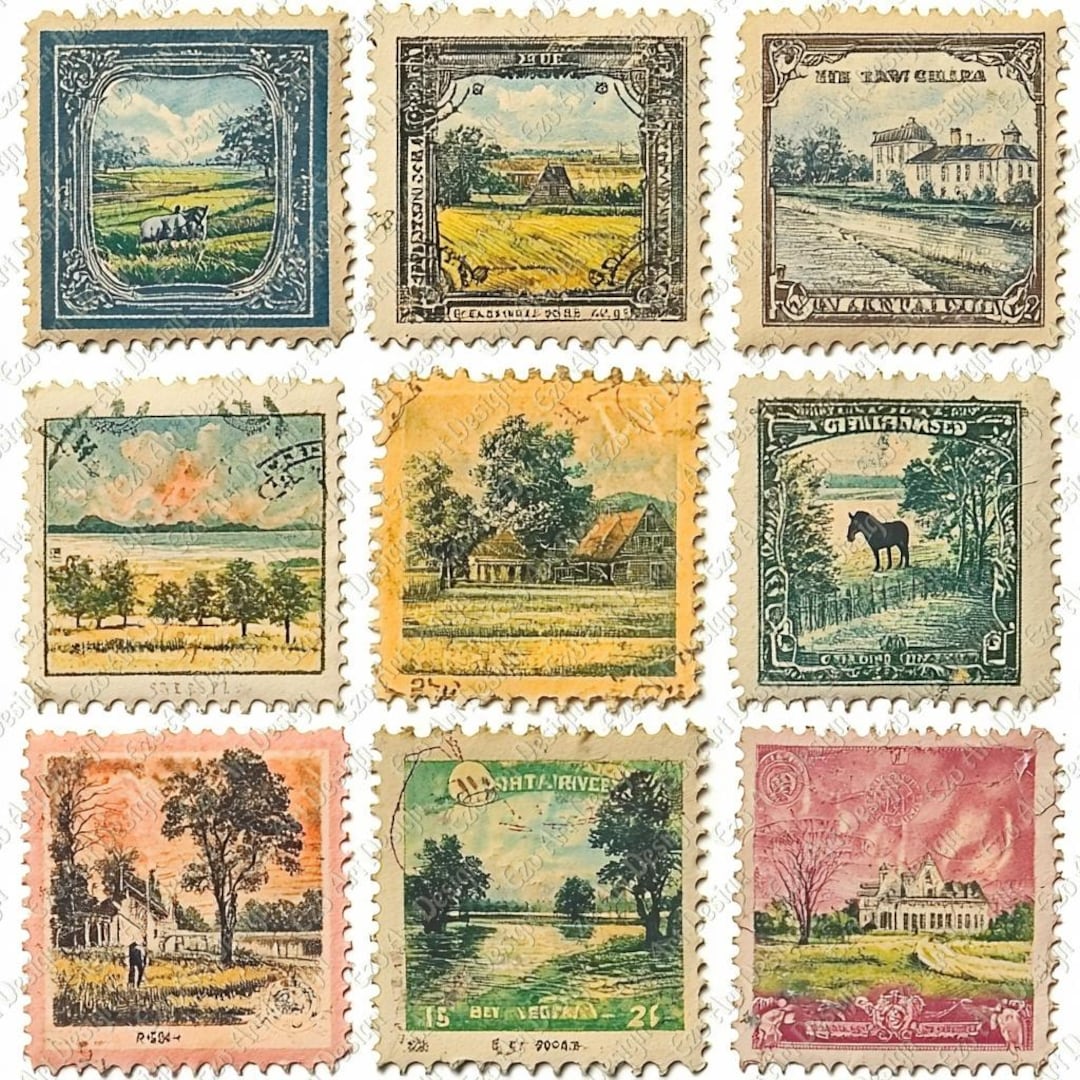 Stamp Collection Clipart, 10 High Quality JPG, Postage Stamp, Vintage ...