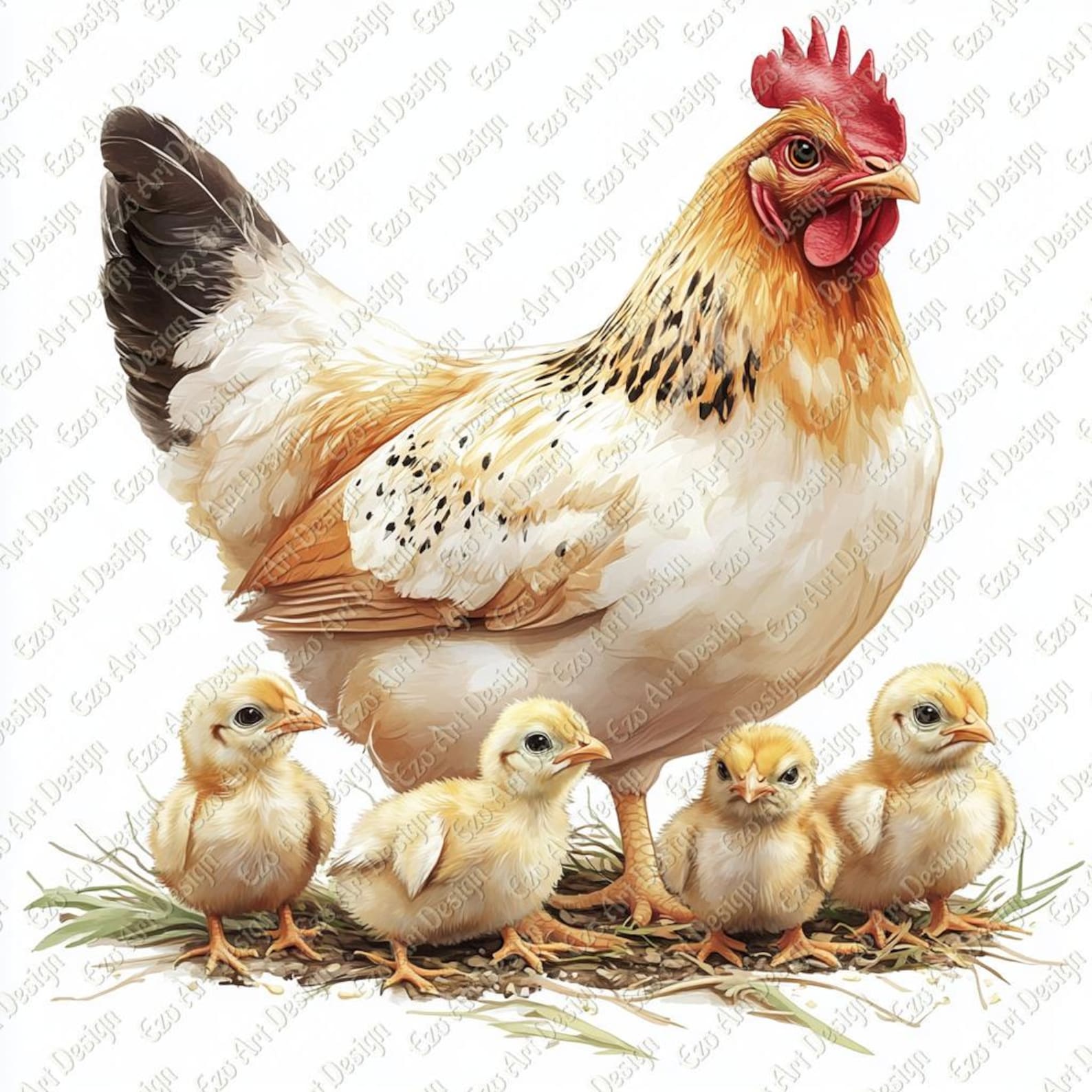 Chicken Family Clipart, Hen and Chicks JPG (digital Download) - Etsy