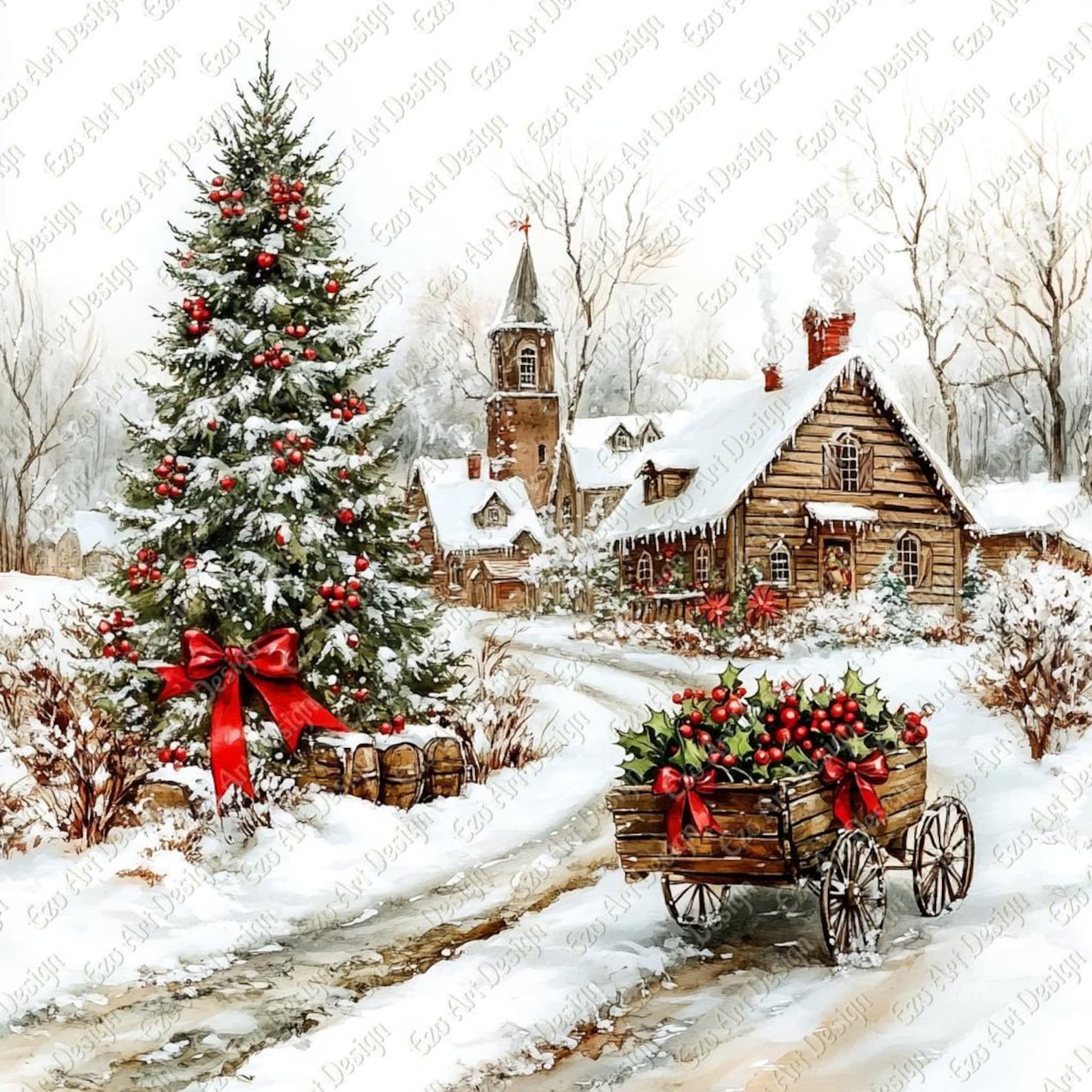 Christmas Farm Clipart, Winter Barn Scene (digital Download) - Etsy