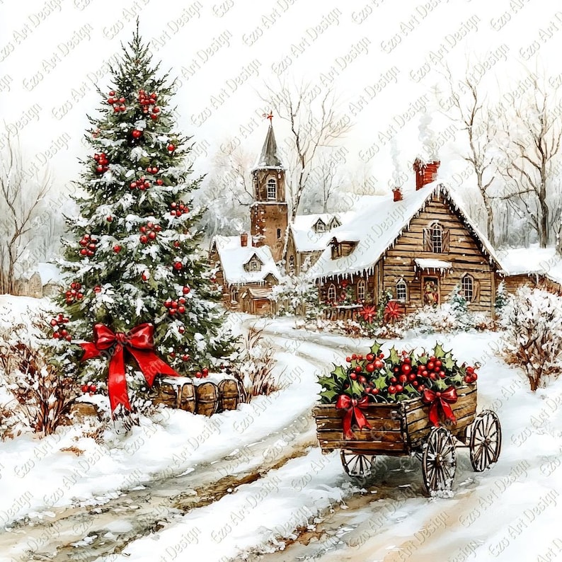 Christmas Farm Clipart, Winter Barn Scene (digital Download) - Etsy