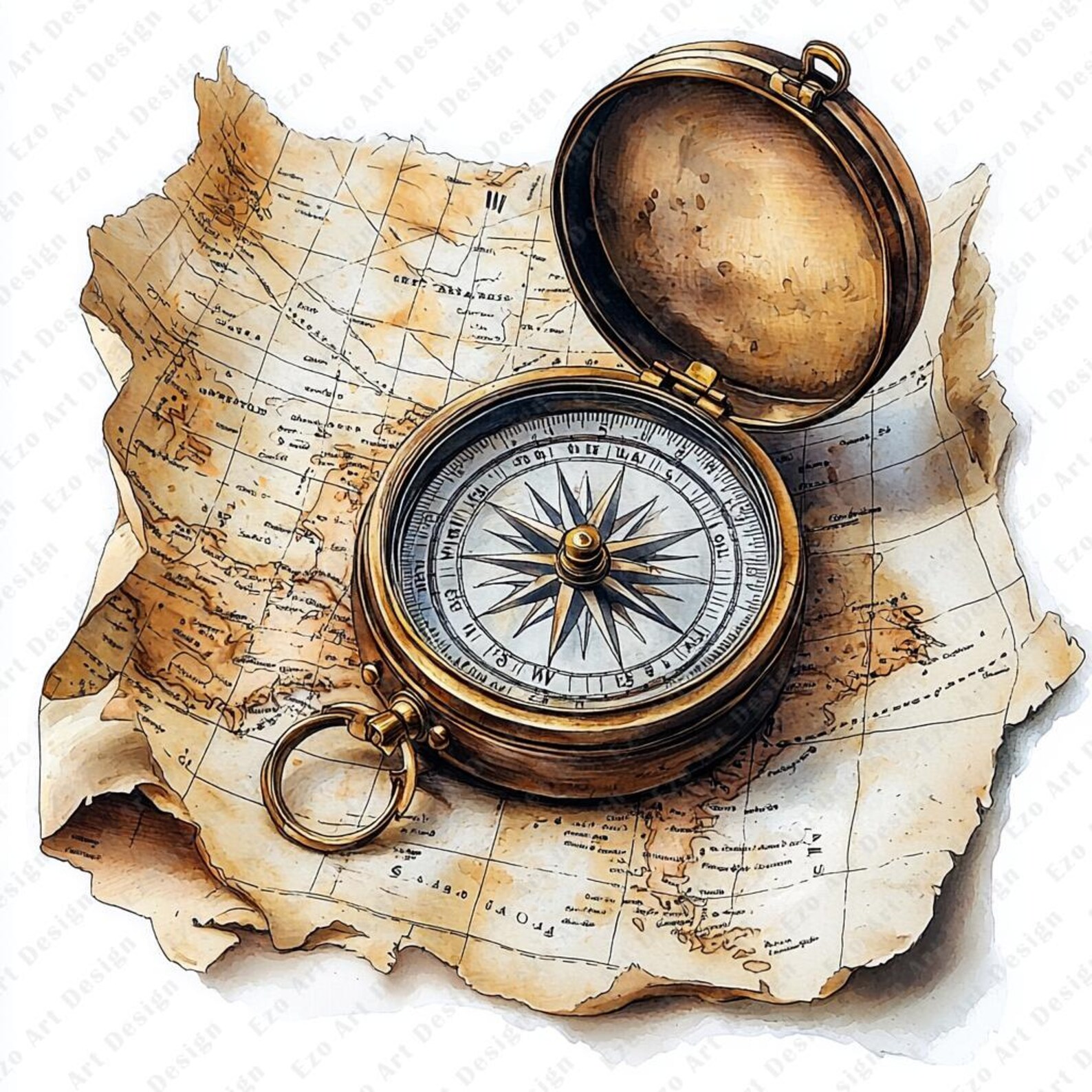 Vintage Compass Clipart, 10 High Quality JPG, Antique Compass, Retro ...