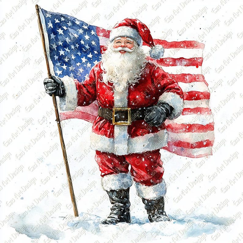 American Santa Clipart, Patriotic Christmas, USA Flag (digital Download ...