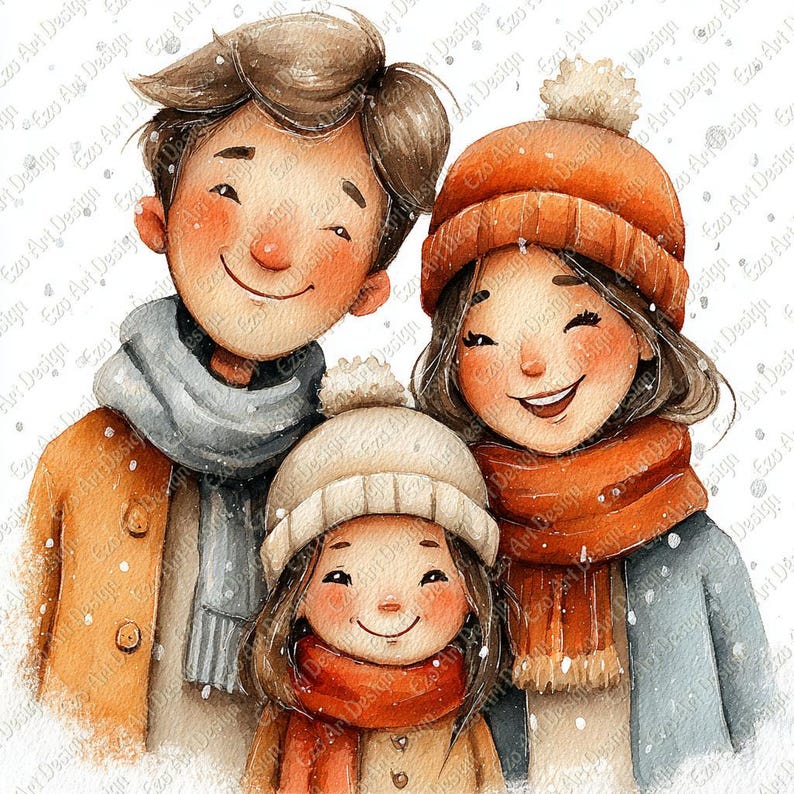 Christmas Family Clipart, Winter Holiday Art (digital Download) - Etsy