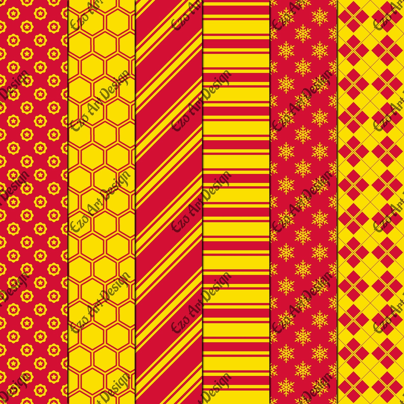 Yellow and Red Pattern Digital Paper Pack, 24 Paper, Scrapbook Paper ...