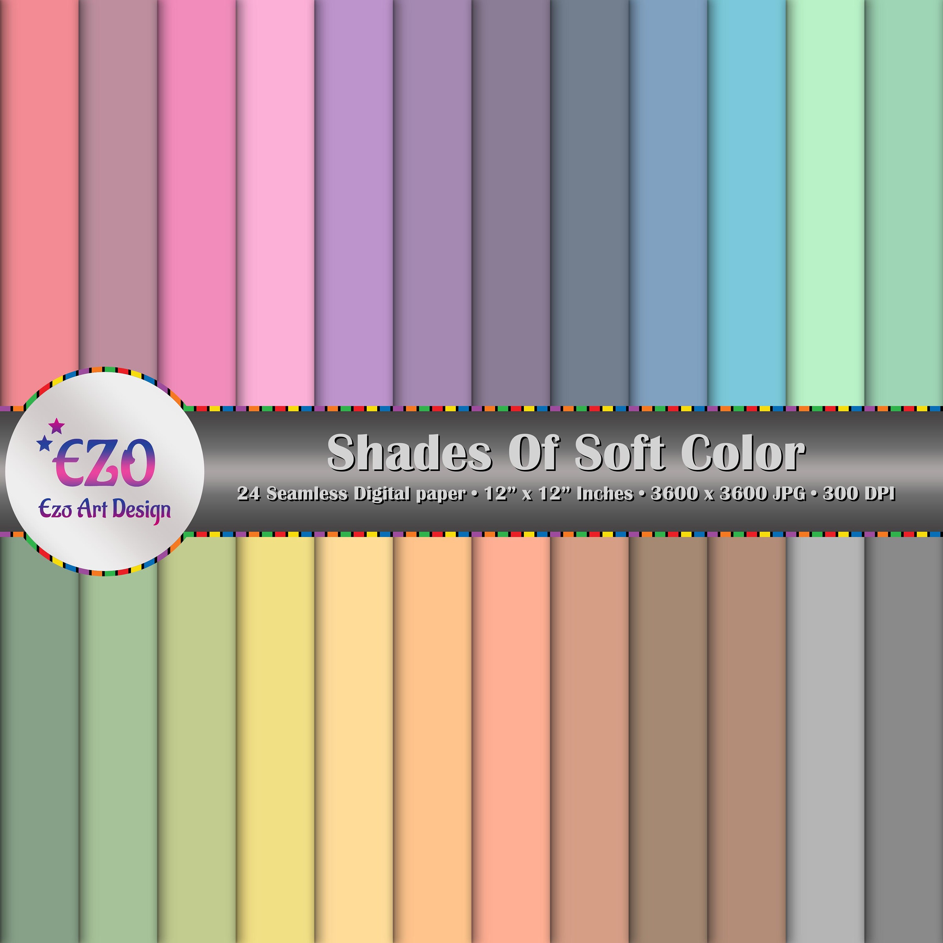 Shades of Soft Color Digital Paper Pack, 24 Paper, Scrapbook Paper ...