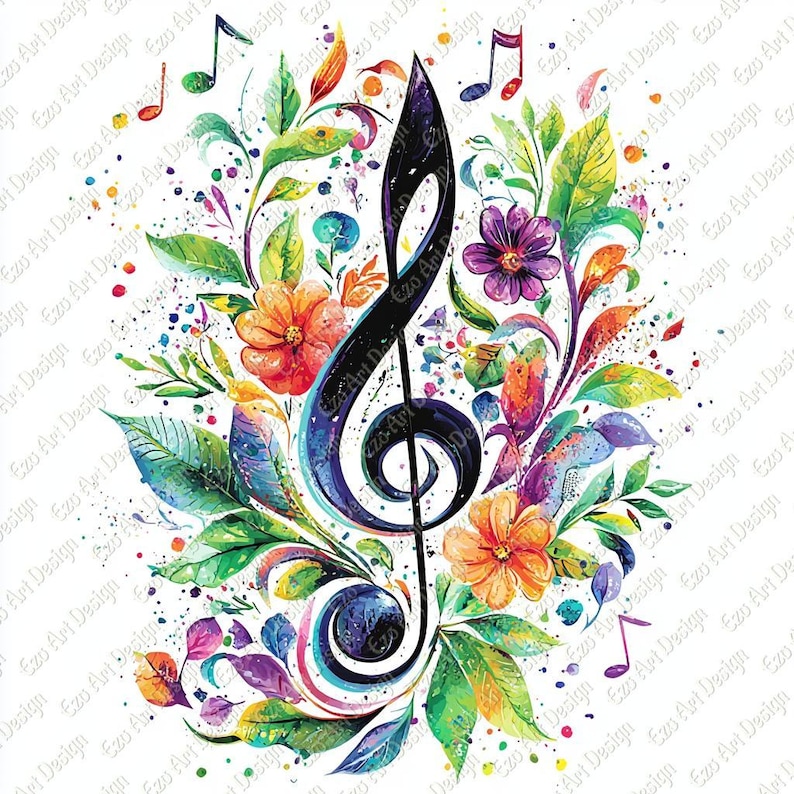 Floral Music Note Clipart, 10 High Quality JPG, Melody Symbol, Musical ...
