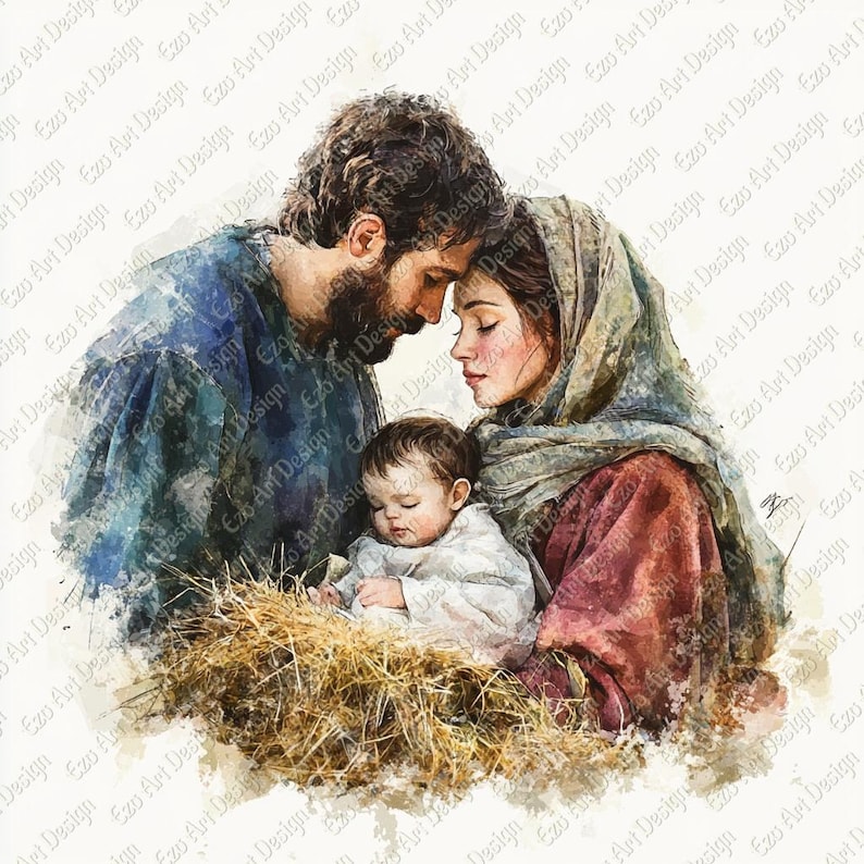 Christmas Nativity Scene Clipart, Baby Jesus, Mary and Joseph (digital ...