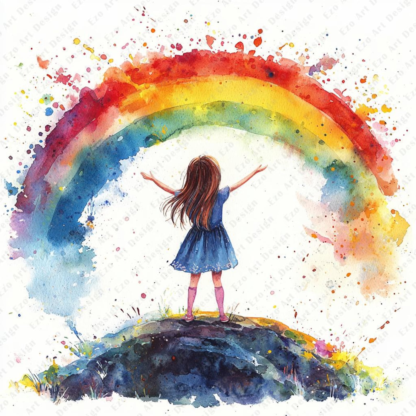 Girl and Rainbow Watercolor Clipart, Nursery Art (digital Download) - Etsy