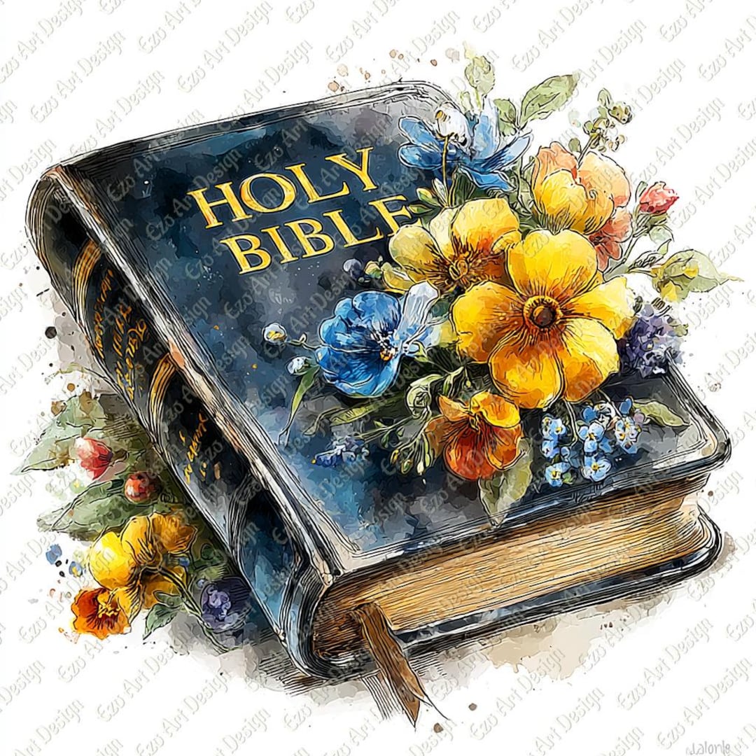 Floral Holy Bible Clipart, Christian Art, Religious Theme (digital ...