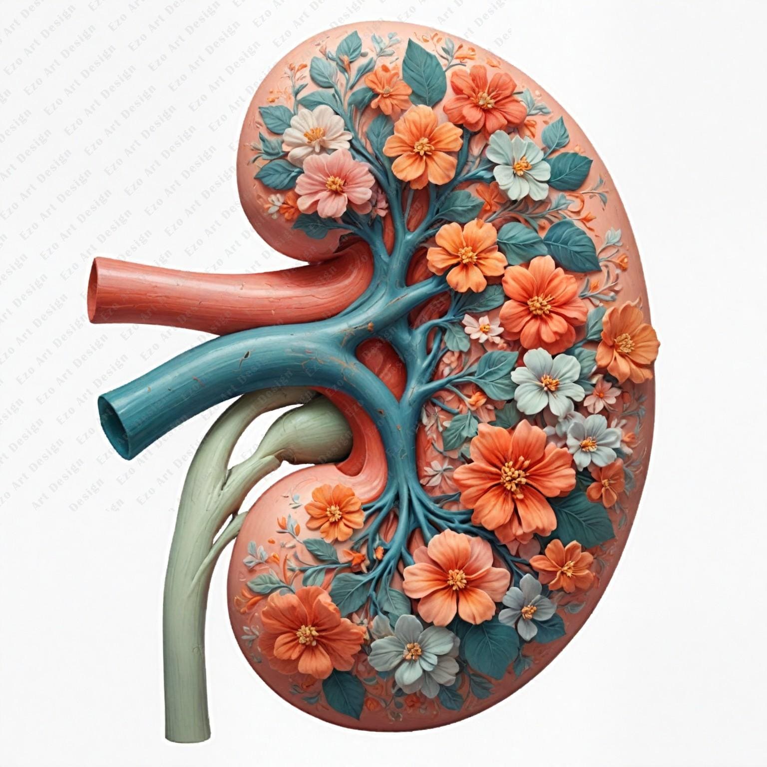 Floral Kidney Clipart, Medical Anatomy Art (digital Download) - Etsy