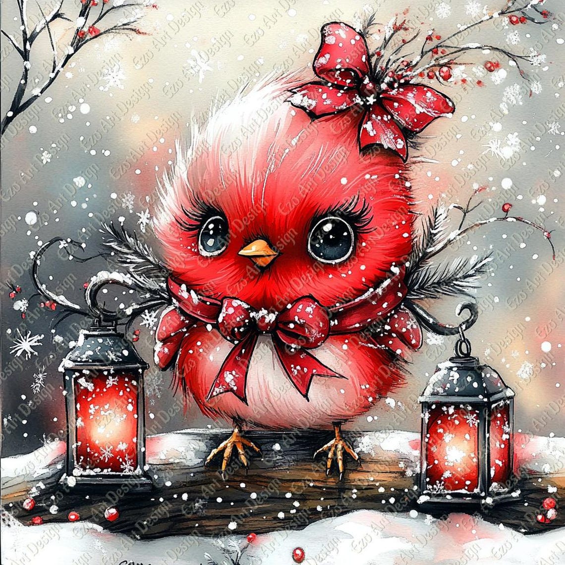 Xmas Red Baby Bird Clipart, Holiday Digital Art (JPG) - Etsy