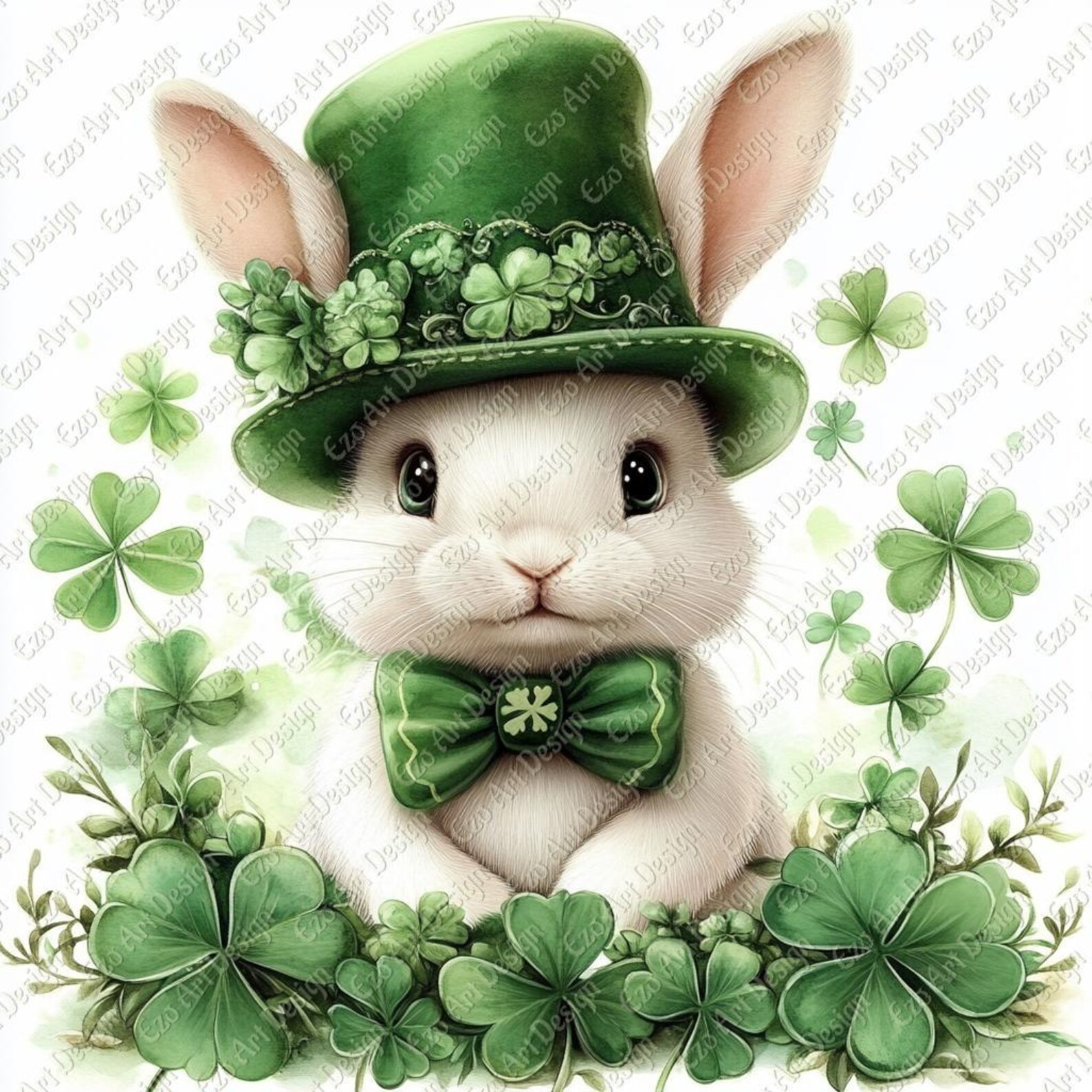 St. Patricks Day Bunny Clipart, Green Leprechaun Hat, Shamrocks ...