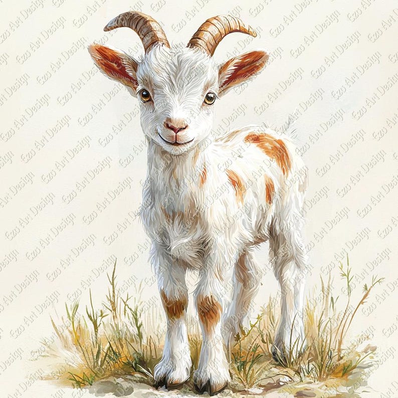 Goat Head Illustration Clipart, 10 High Quality JPG, Baby Goat Art ...