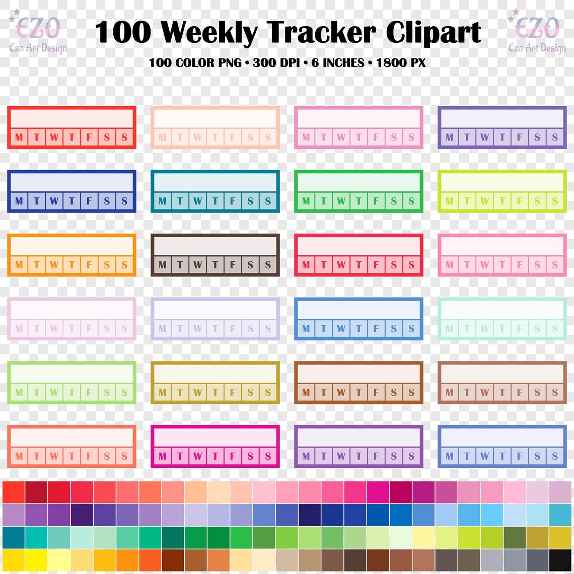 100 Weekly Tracker Clipart Set, PNG Illustration, PNG Clipart, Planner ...
