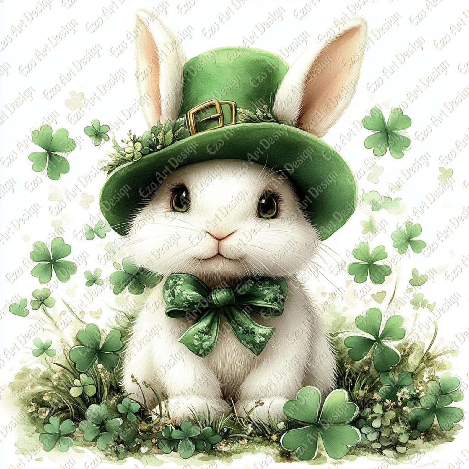 St. Patricks Day Bunny Clipart, Green Leprechaun Hat, Shamrocks ...