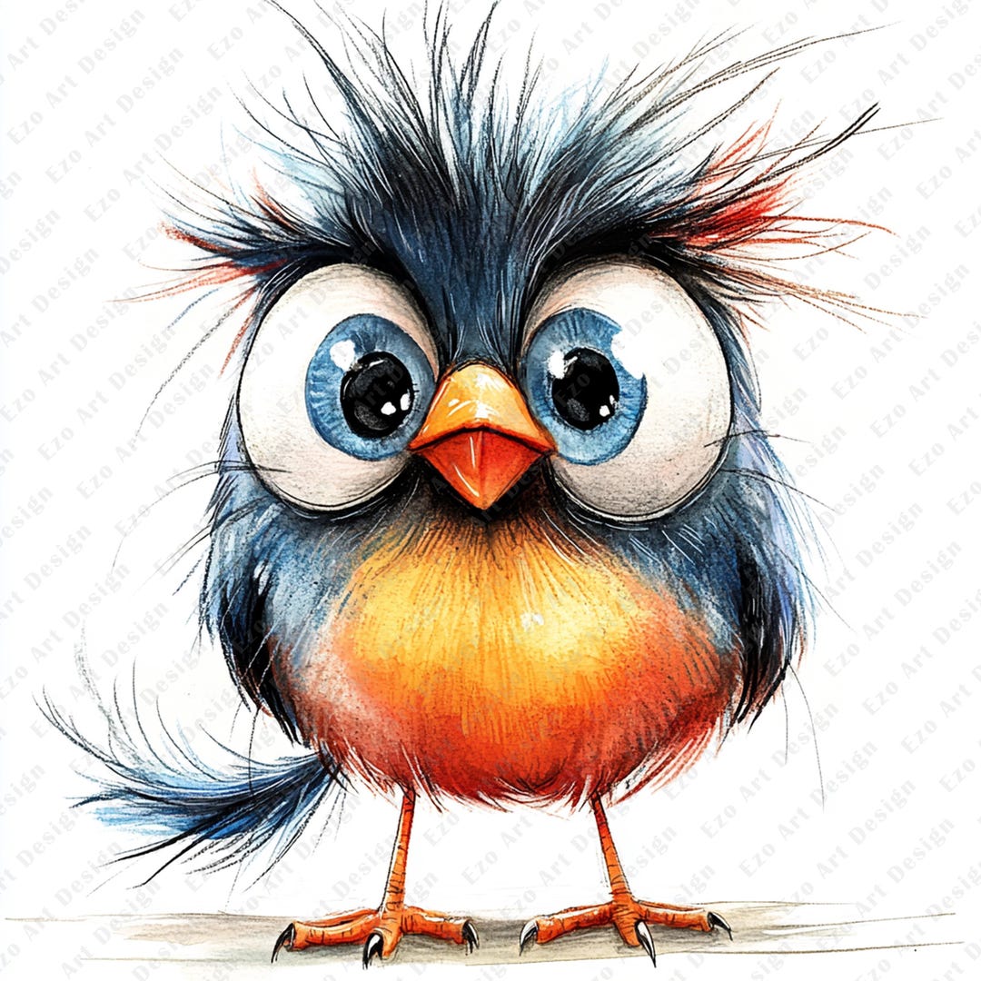 Quirky Bird Clipart, 12 JPG, Digital Download, Printable Whimsical Bird ...