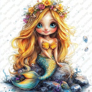 Cute Mermaid Clipart, 10 High Quality JPG, Adorable Mermaid, Sea Maiden ...