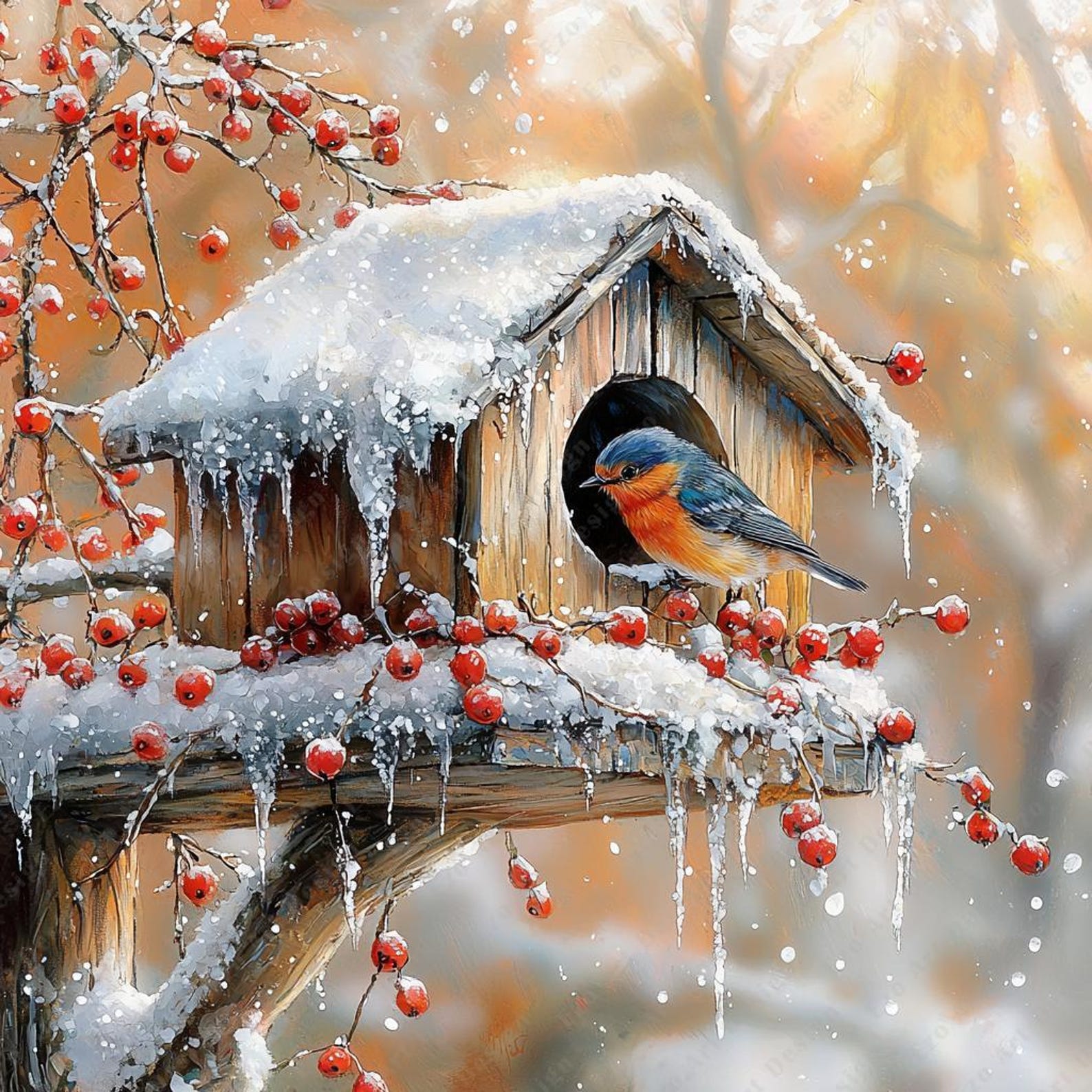 Tree Bird House Clipart, 10 High Quality JPG, Robin Bird, Winter Season ...