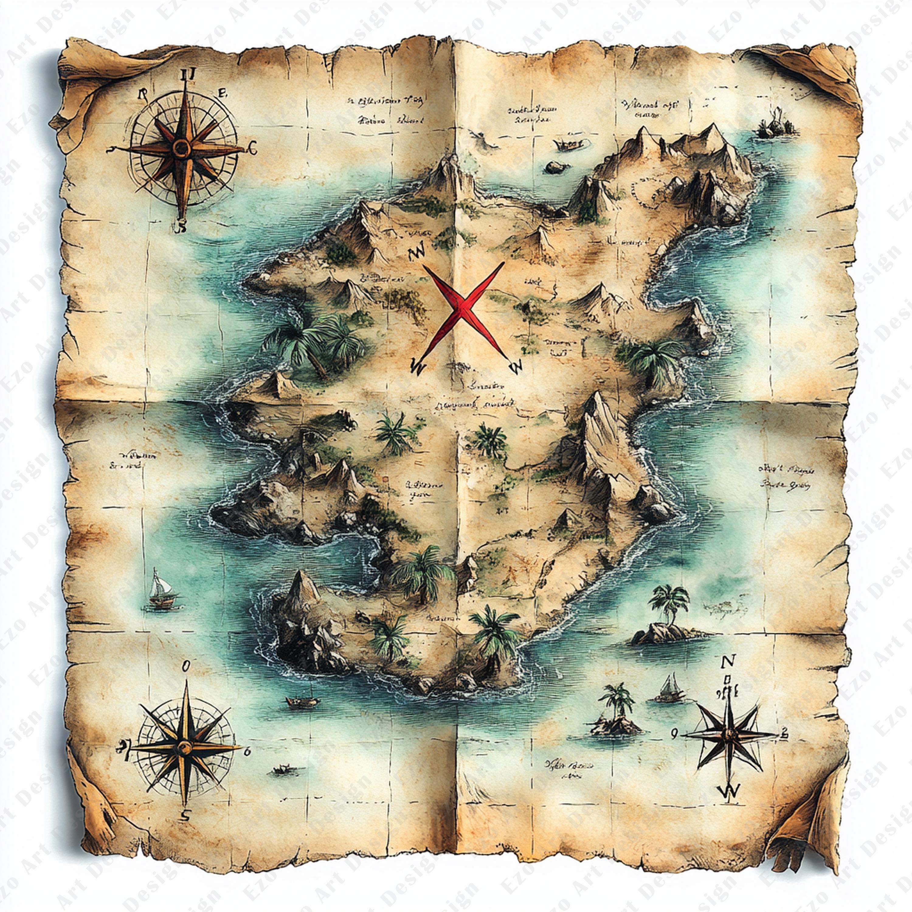 Treasure Map Clipart, 12 JPG, Digital Download, Printable Vintage Map ...
