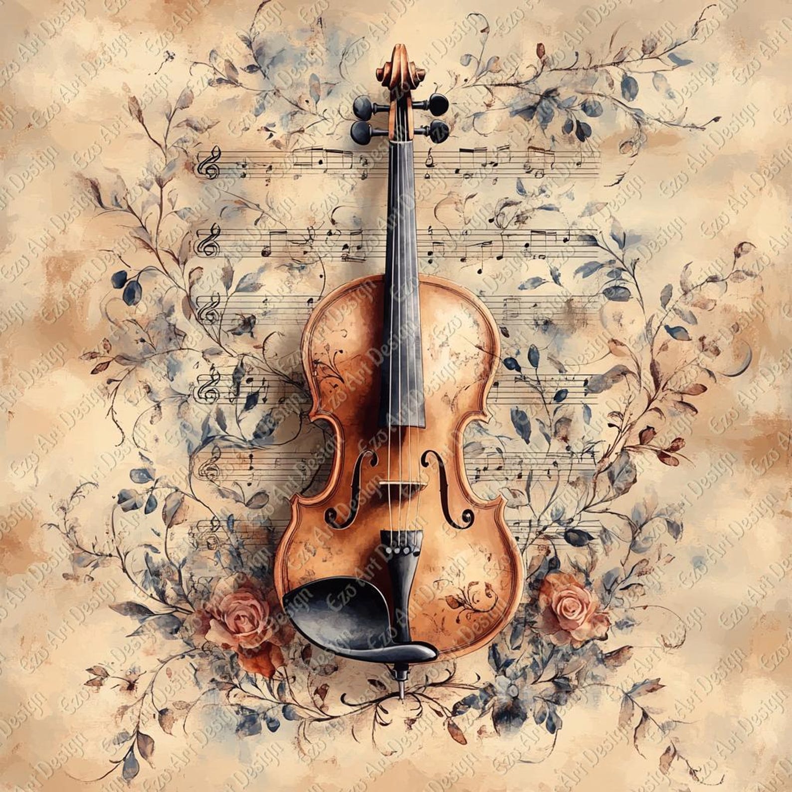 Vintage Floral Musical Notes Clipart, Melody Garden (digital Download ...