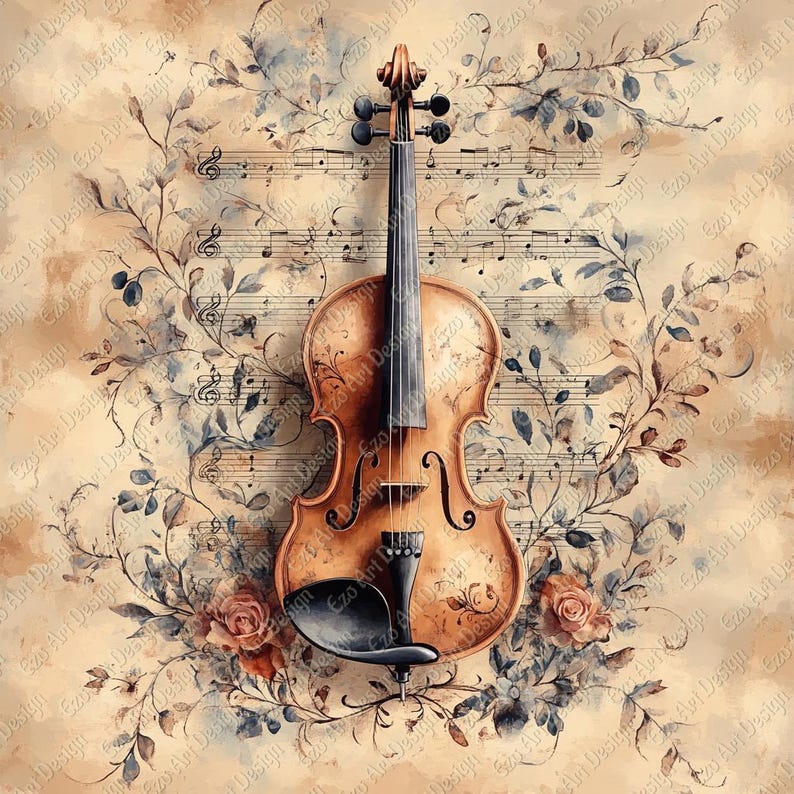 Vintage Floral Musical Notes Clipart, Melody Garden (digital Download ...