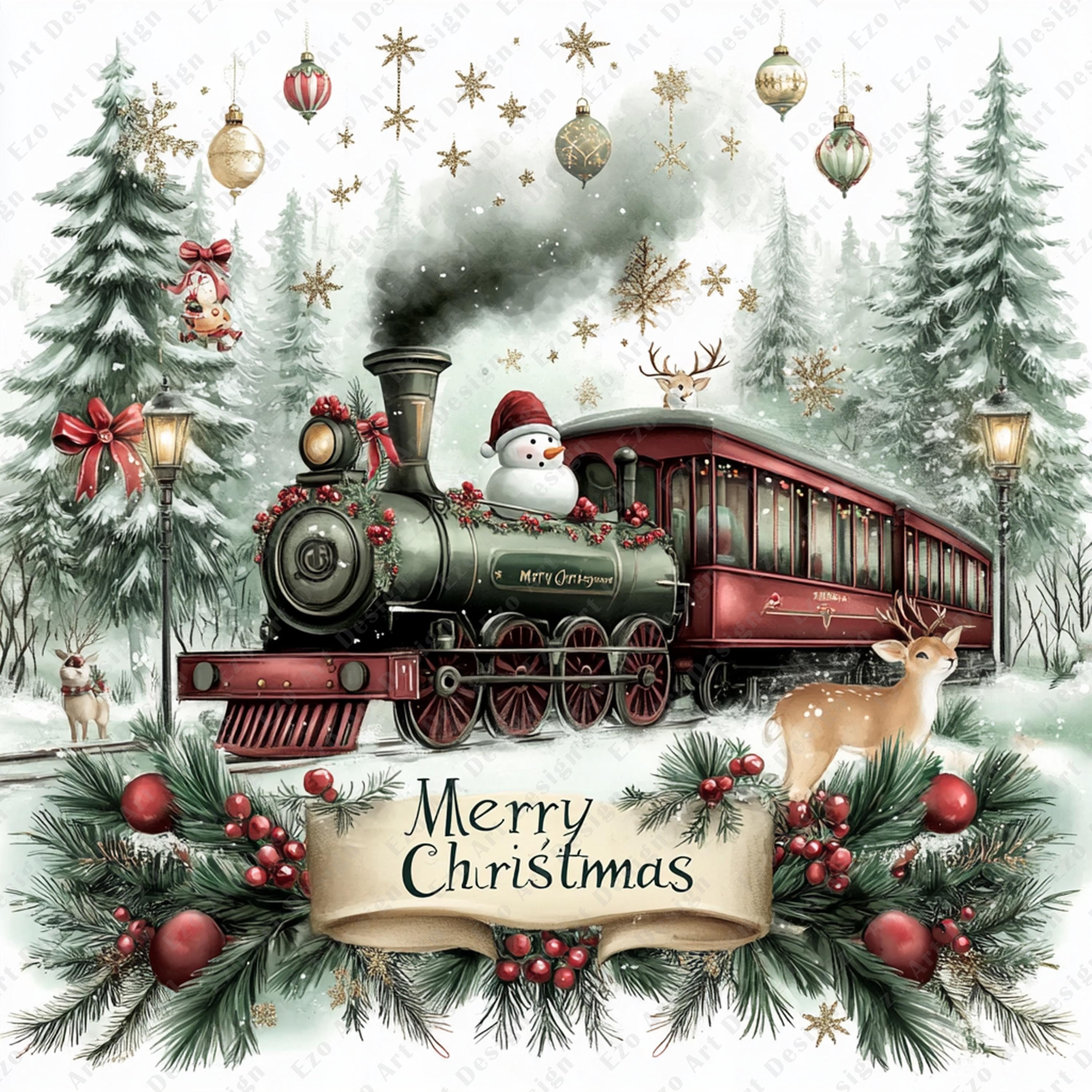 Christmas Train Clipart, 12 JPG, Digital Download, Printable Merry ...