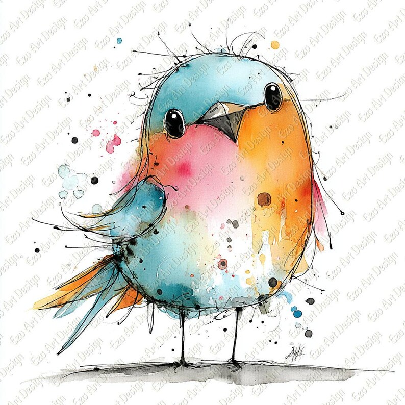 Whimsical Bird Clipart, Nursery Art, Funny Cartoon (digital Download ...