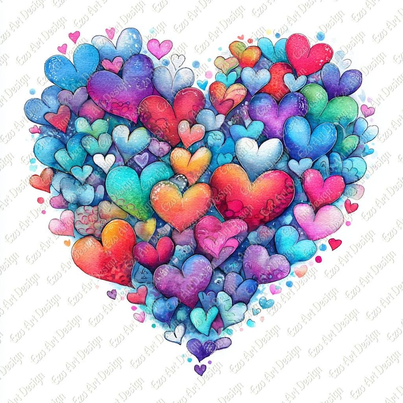 Colorful Hearts Clipart, AI Enhanced Art (digital Download, 10 Jpgs) - Etsy