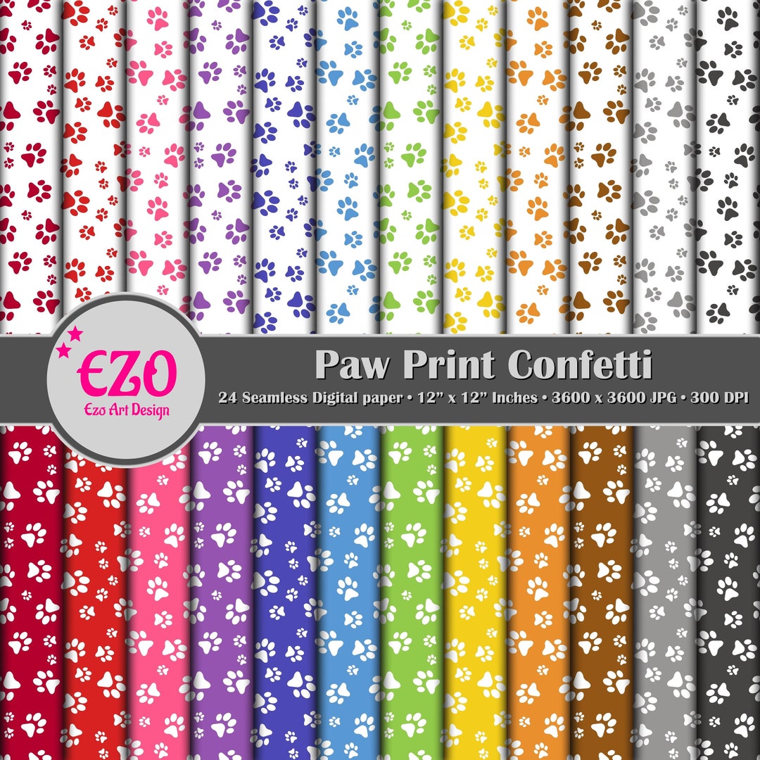 Paw Print Confetti Digital Paper Pack 24 Papers Scrapbook Papers ...