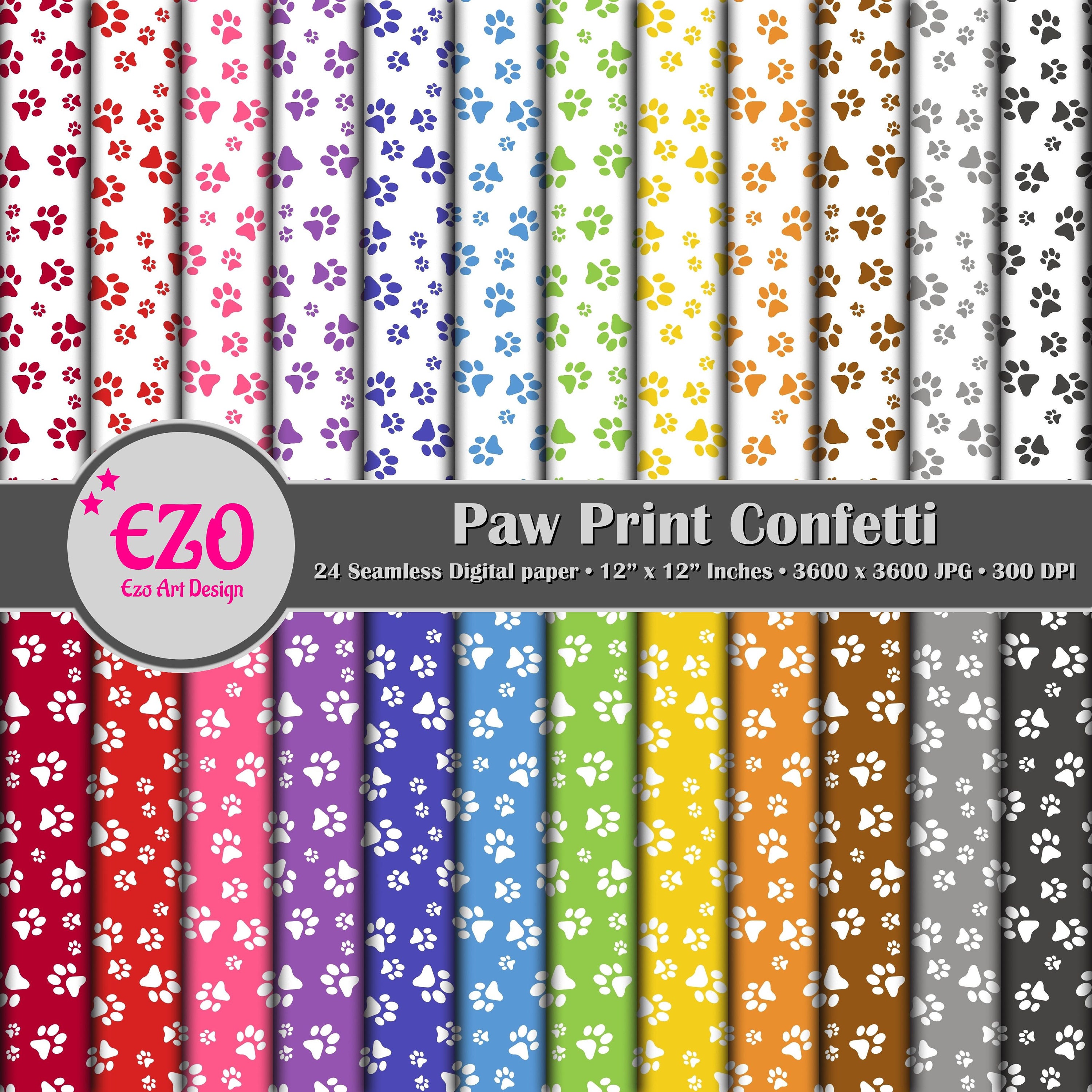 Paw Print Confetti Digital Paper Pack 24 Papers Scrapbook Papers ...