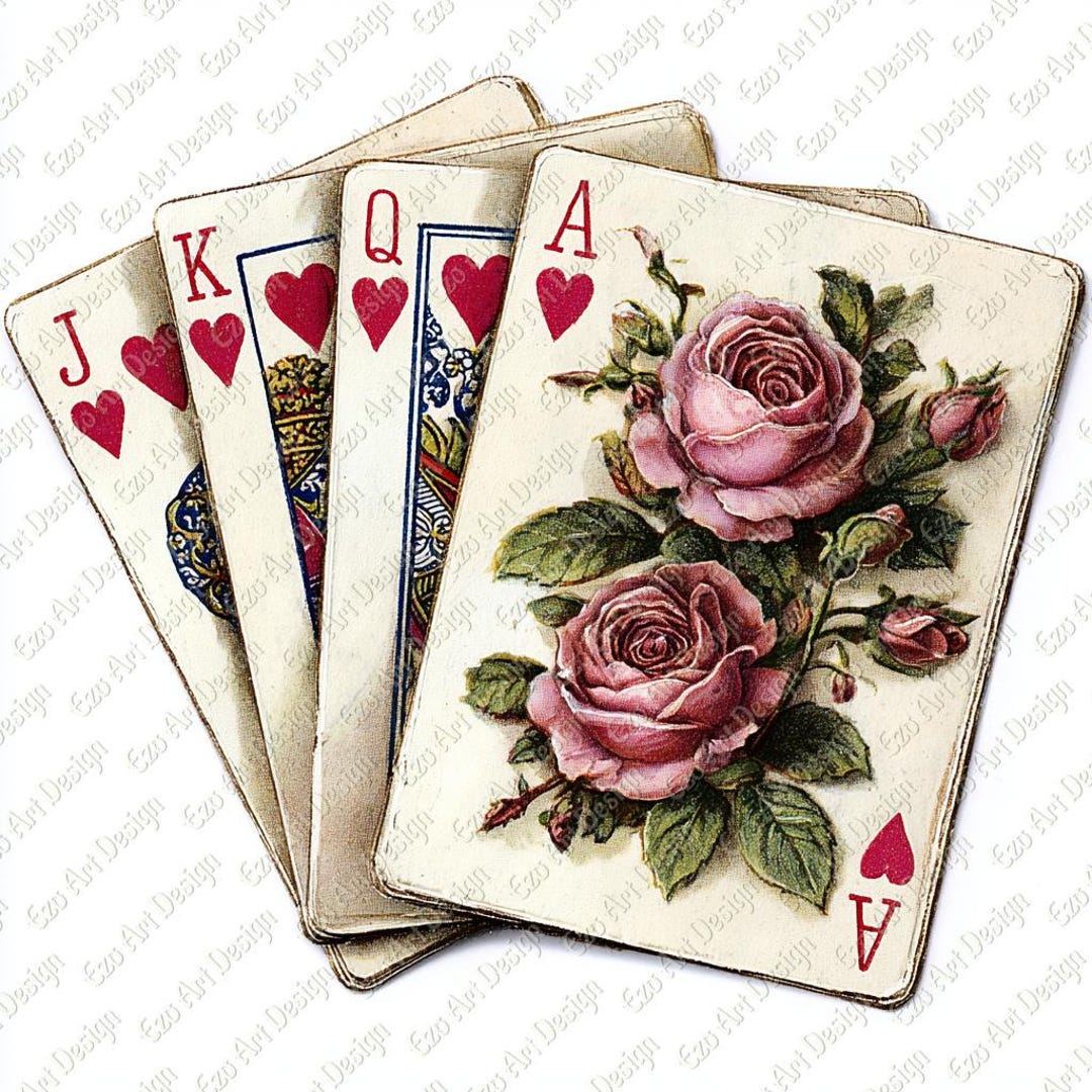Vintage Playing Cards Clipart, Floral Poker Art (digital Download, 10 ...