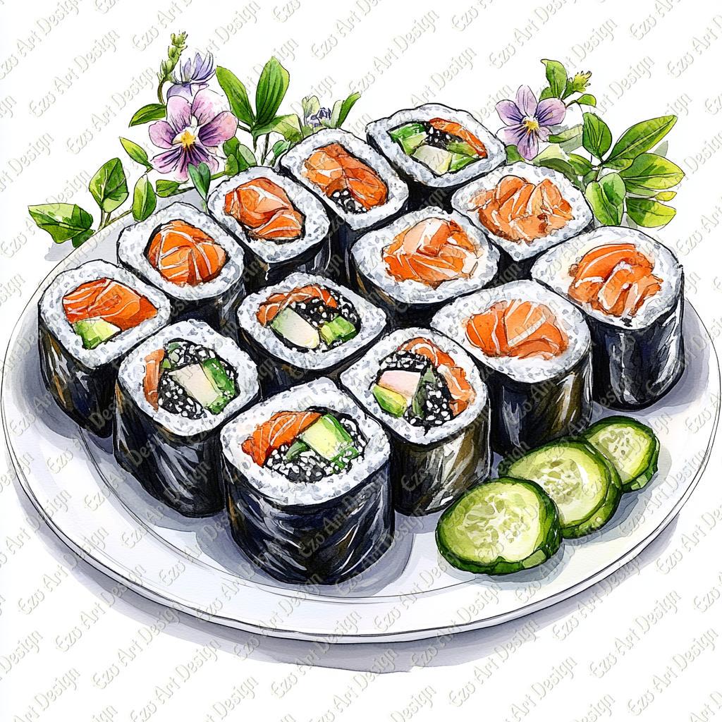 Watercolor Sushi Clipart, Asian Food Art (digital Download) - Etsy