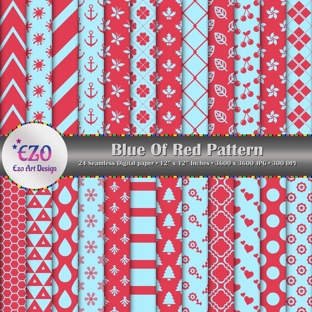 Blue of Red Pattern Digital Paper Pack, 24 Paper, Scrapbook Paper ...