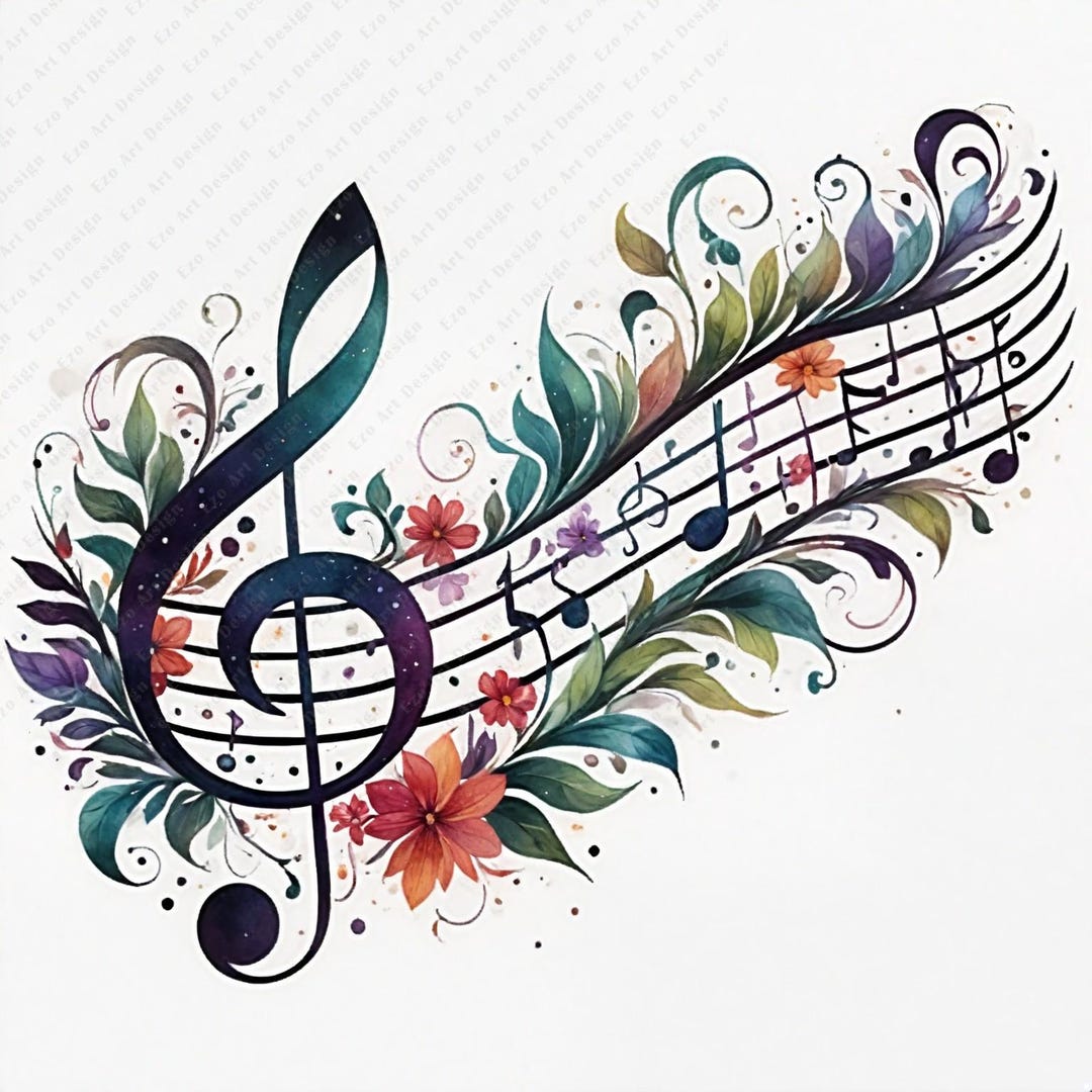 Floral Music Note Clipart, 10 High Quality JPG, Melody Symbol, Musical ...