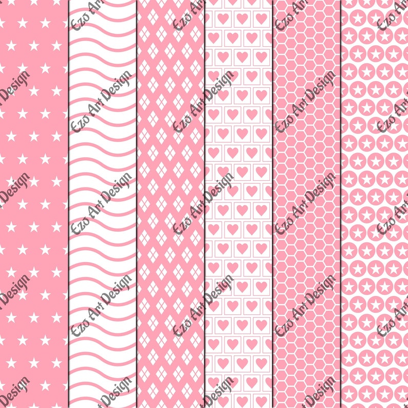 Pink Pattern Digital Paper Pack 24 Papers Scrapbook Papers Seamless ...