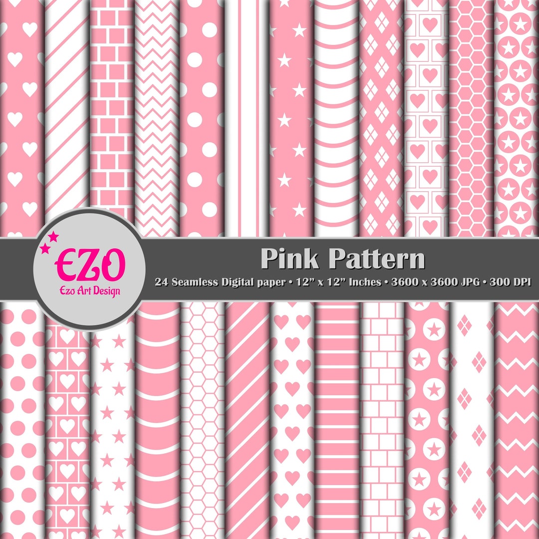 Pink Pattern Digital Paper Pack 24 Papers Scrapbook Papers Seamless ...