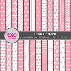 Pink Pattern Digital Paper Pack 24 Papers Scrapbook Papers Seamless ...