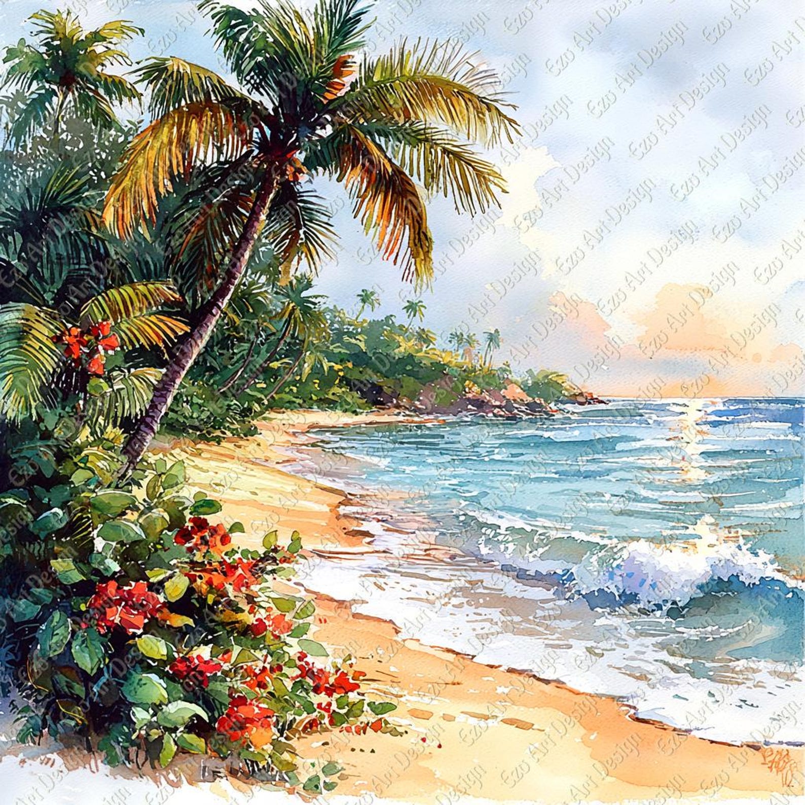 Tropical Beach Scene Clipart: Ai-enhanced Ocean Views (10 JPG Files) - Etsy