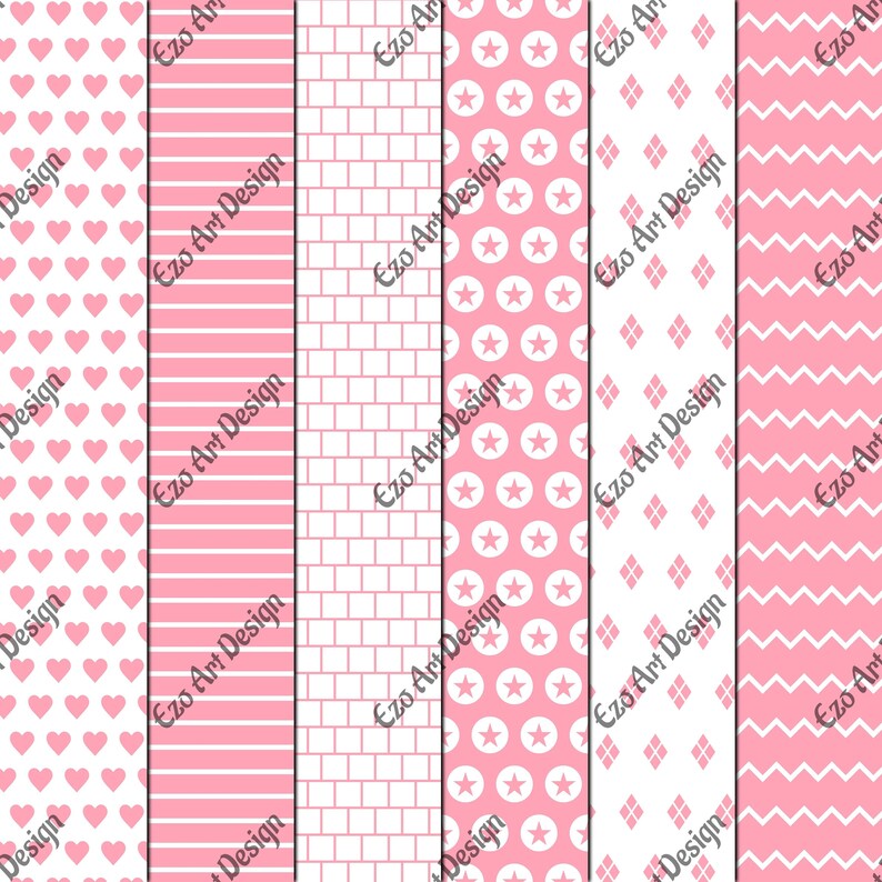 Pink Pattern Digital Paper Pack 24 Papers Scrapbook Papers Seamless ...
