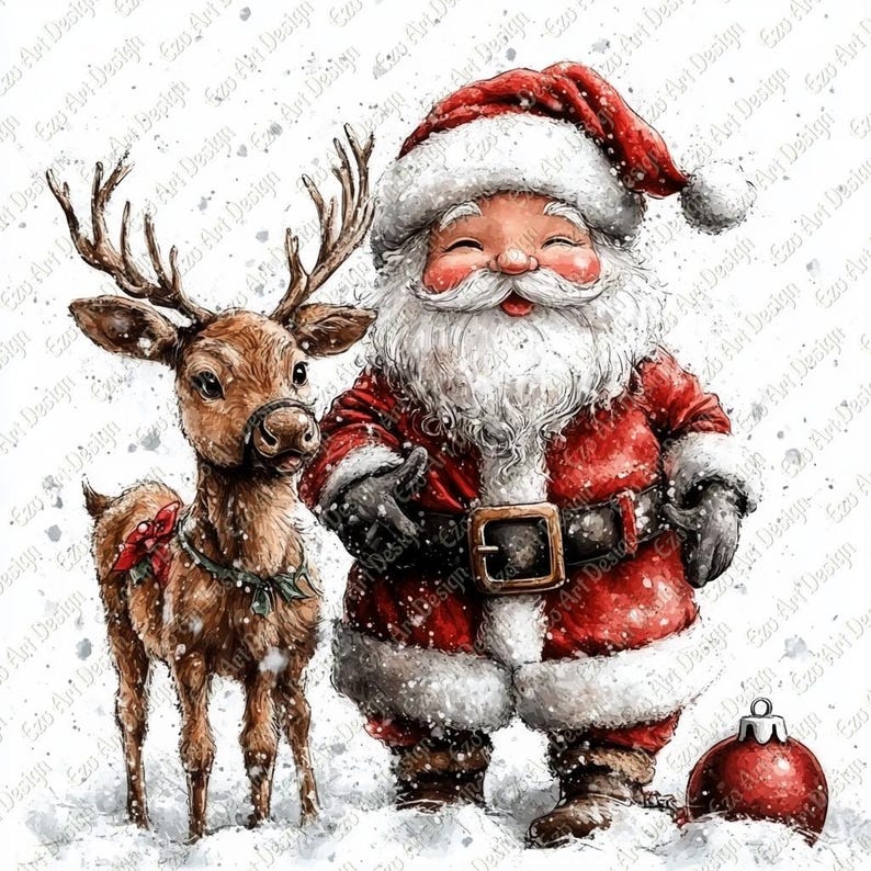 Santa and Snowman Clipart, AI Enhanced Christmas JPG (digital Download ...