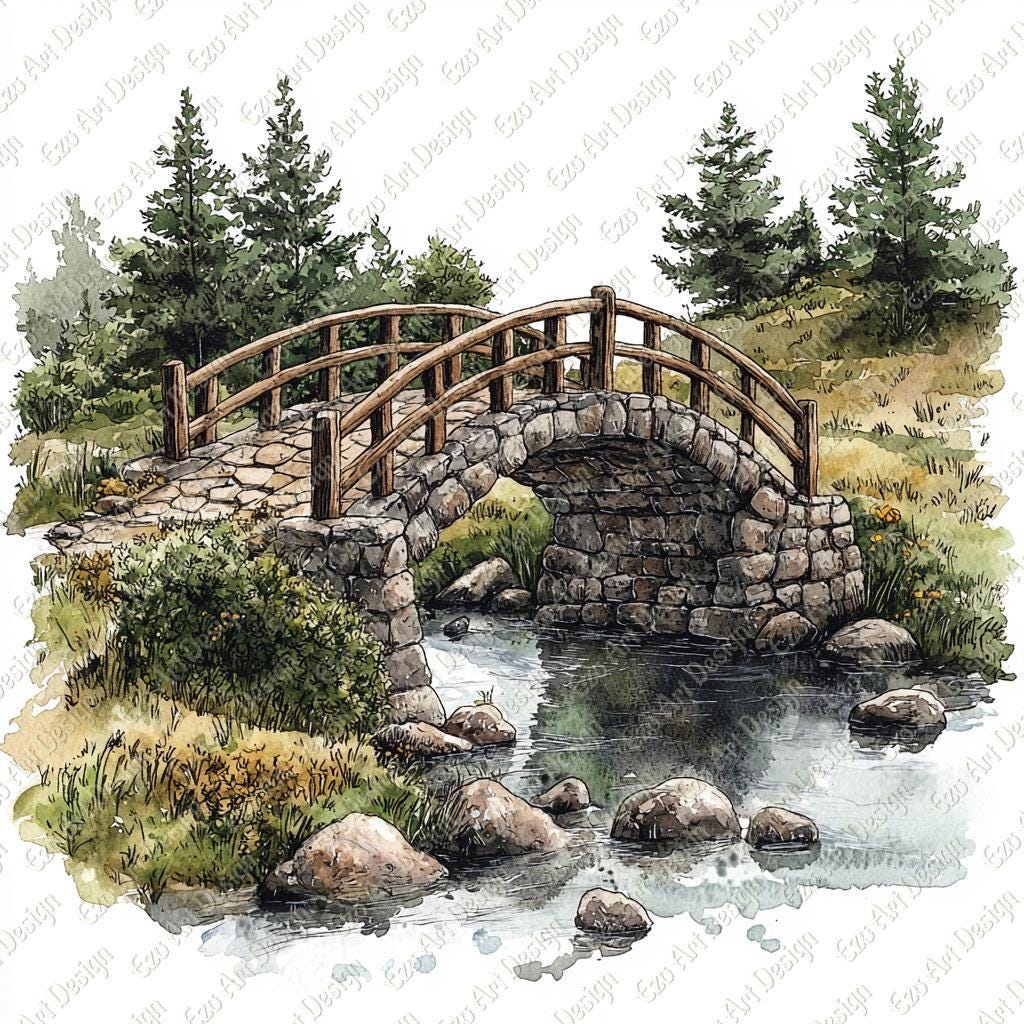 Wooden Bridge Clipart, 10 High Quality JPG, Stone Bridge, Old Rustic ...