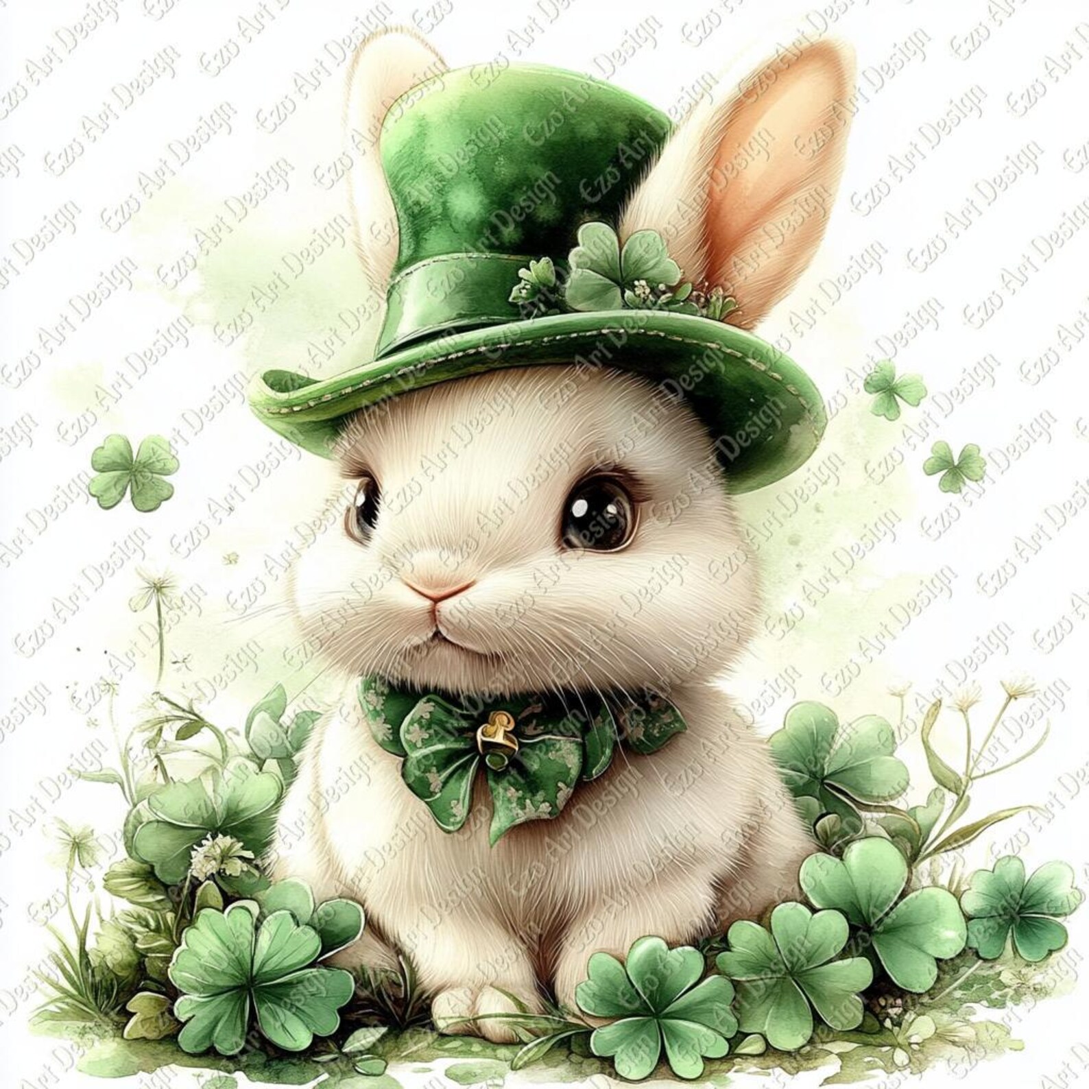 St. Patricks Day Bunny Clipart, Green Leprechaun Hat, Shamrocks ...