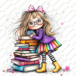 Quirky Bookworm Girl Clipart, Student Art (digital Download) - Etsy