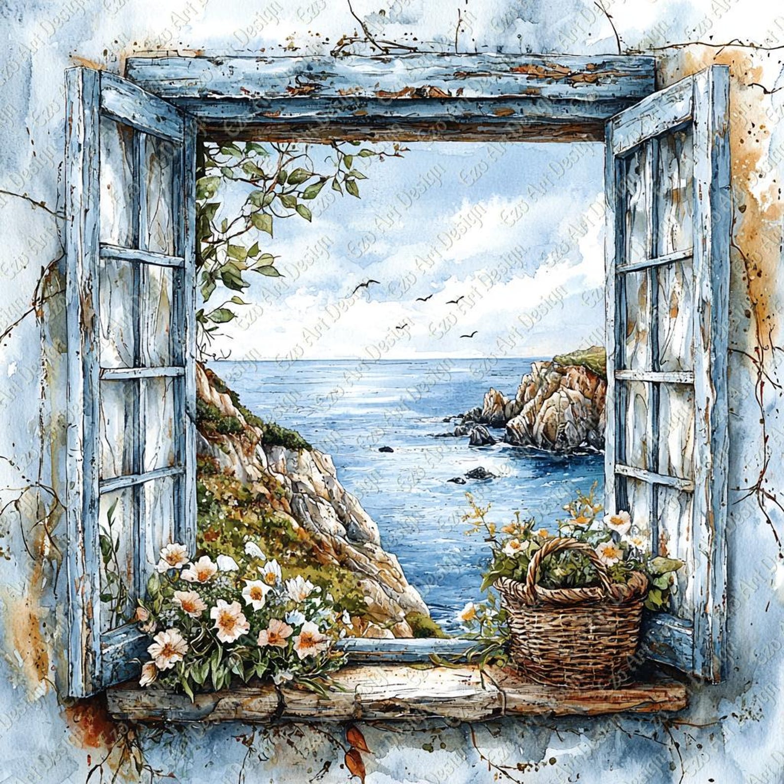 Window Ocean View Clipart, 10 High Quality JPG, Window to Sea, Window ...