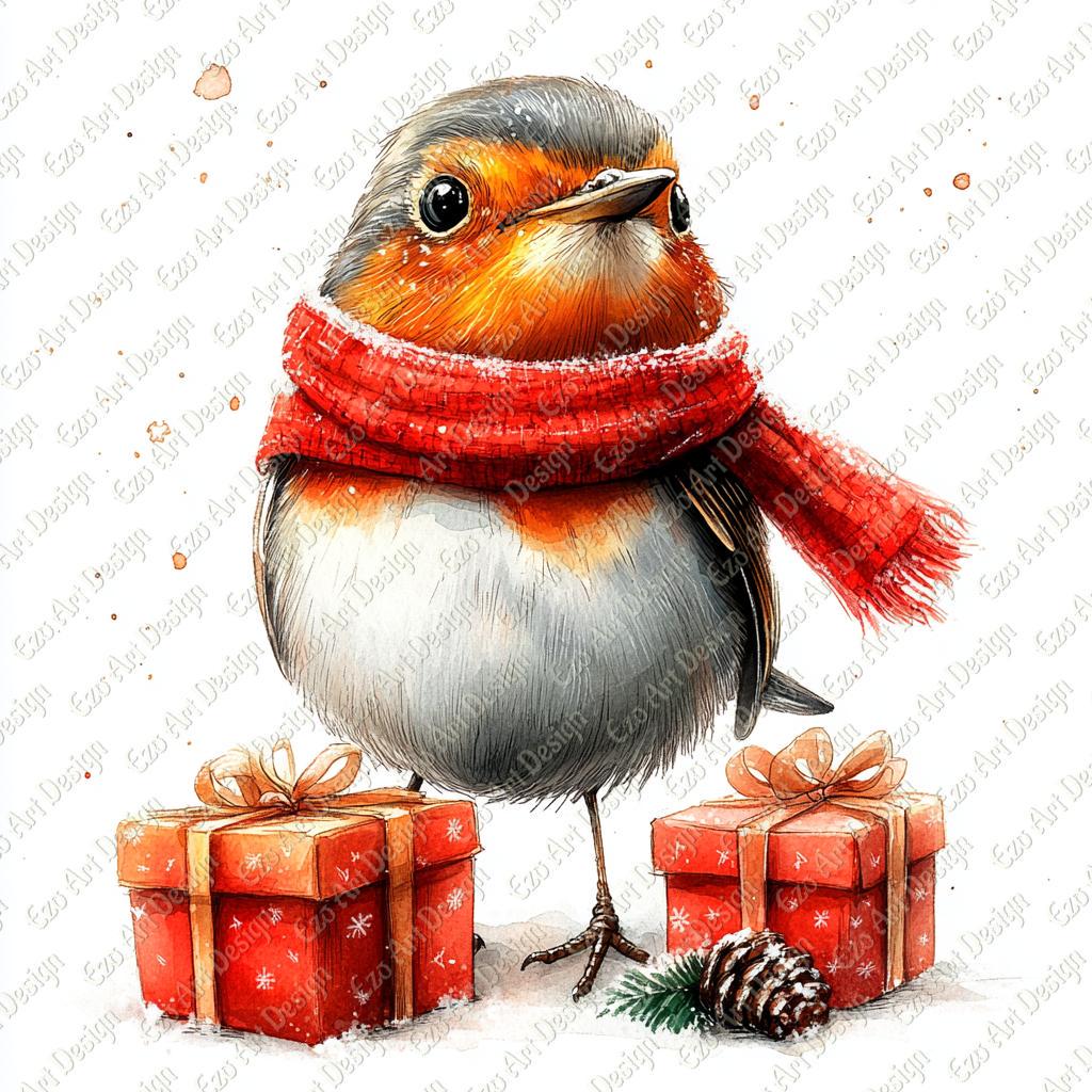 Christmas Robin Clipart, Santa Hat Bird JPG (digital Download) - Etsy