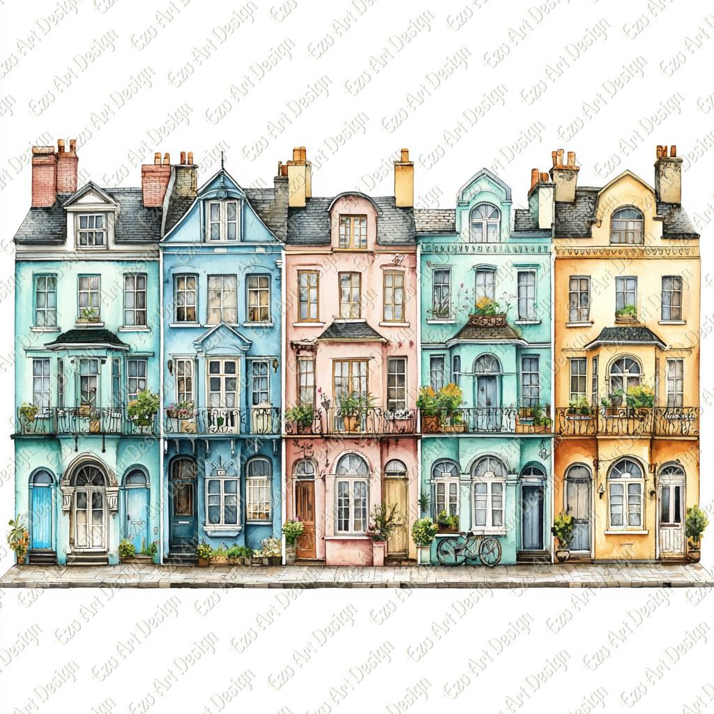 Quirky Houses Clipart - Vintage Charm With Scandinavian Flair - Etsy