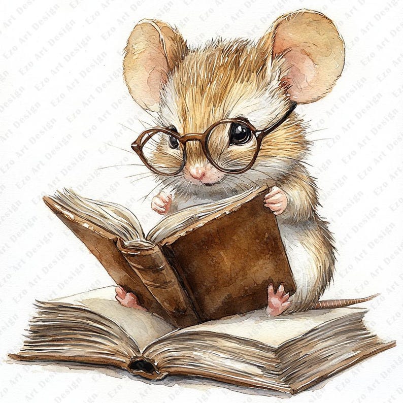 Mouse Reading Book Clipart, 10 High Quality JPG, Bookworm Mouse ...