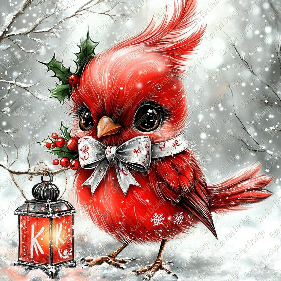 Xmas Red Baby Bird Clipart, Holiday Digital Art (JPG) - Etsy