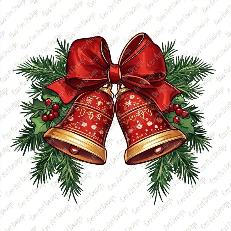 Red Christmas Bell Clipart, Golden Jingle Bells (digital Download) - Etsy